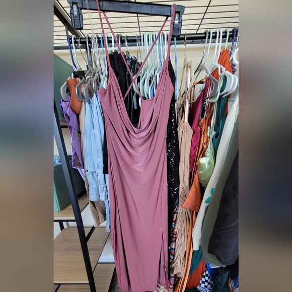 Windsor | Dresses | Windsor Cowl Neck Slit Slip Midi Dress | Poshmark